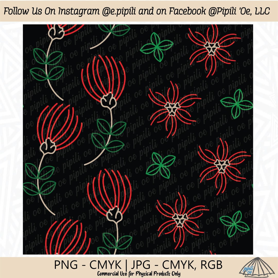 Ohia Lehua Simple Color Repeat - Black Background - Ohia Lehua Seamless ...