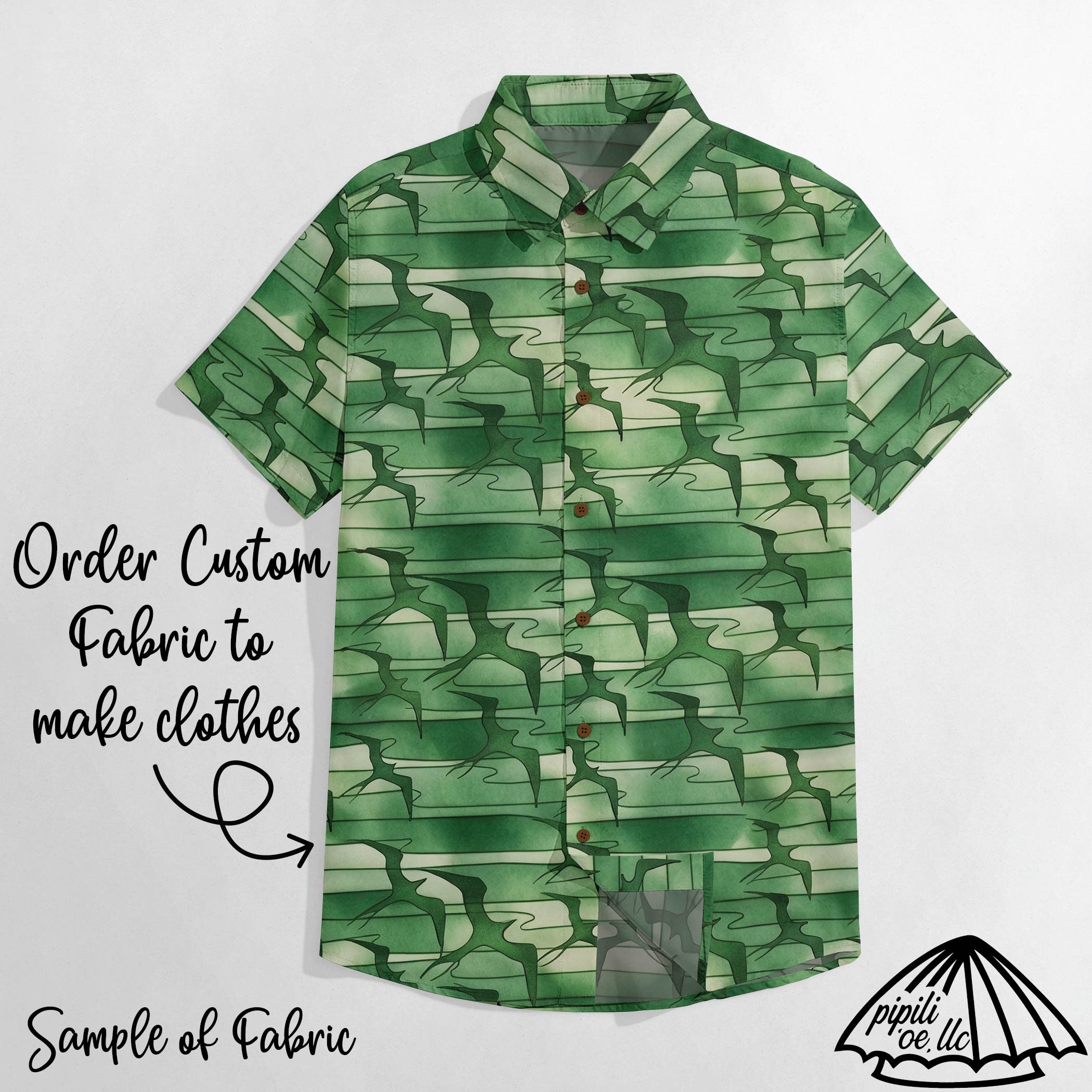 Iwa Over Ocean Watercolor - Green - Iwa Bird Seamless Repeating Pattern ...