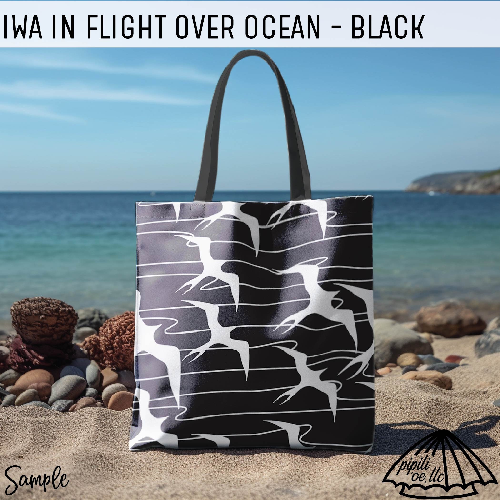 Iwa in Flight Over the Ocean Pattern - Black - Iwa Bird Seamless ...