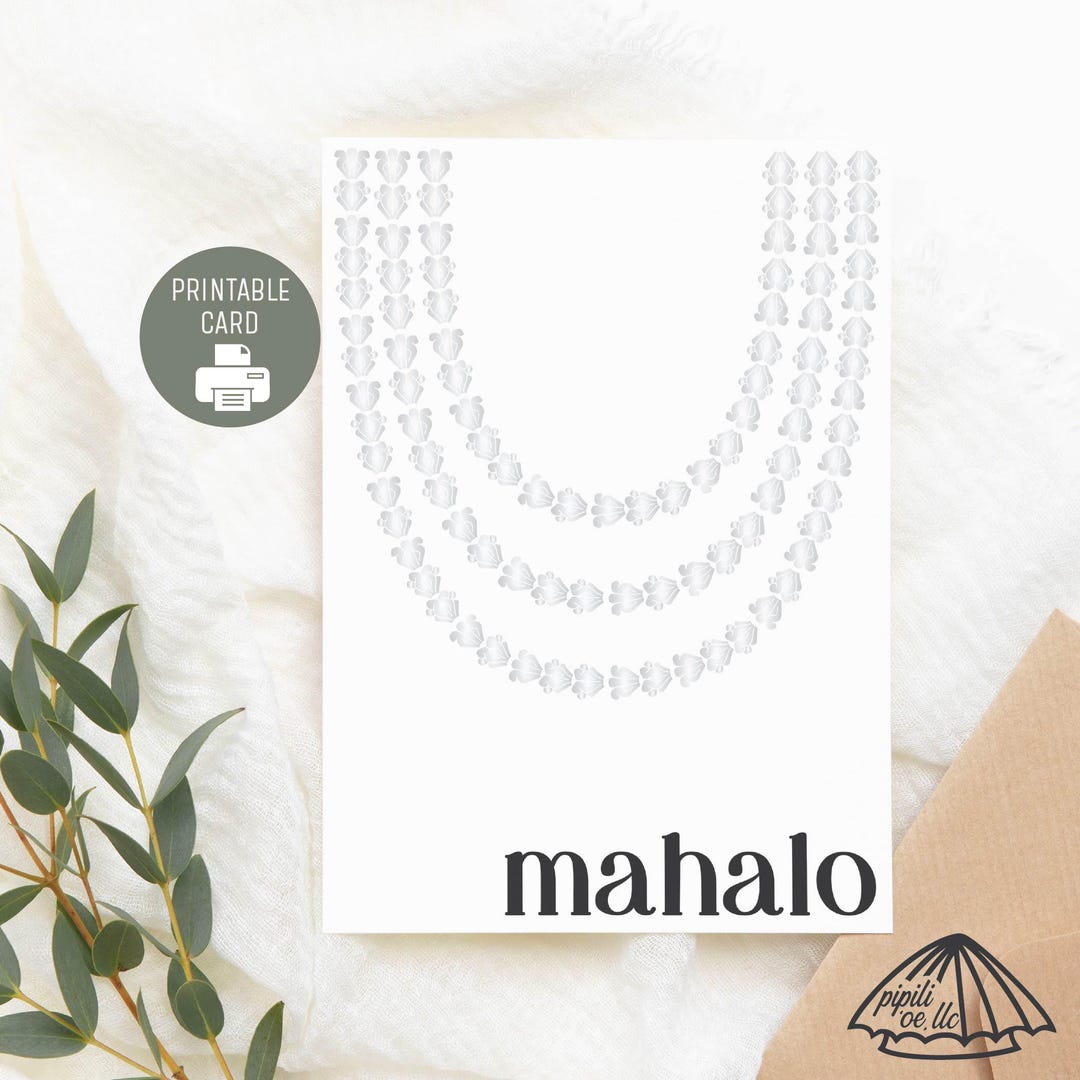 Crown Flower Lei Greeting Card - Mahalo Card - Greeting Card Printable ...