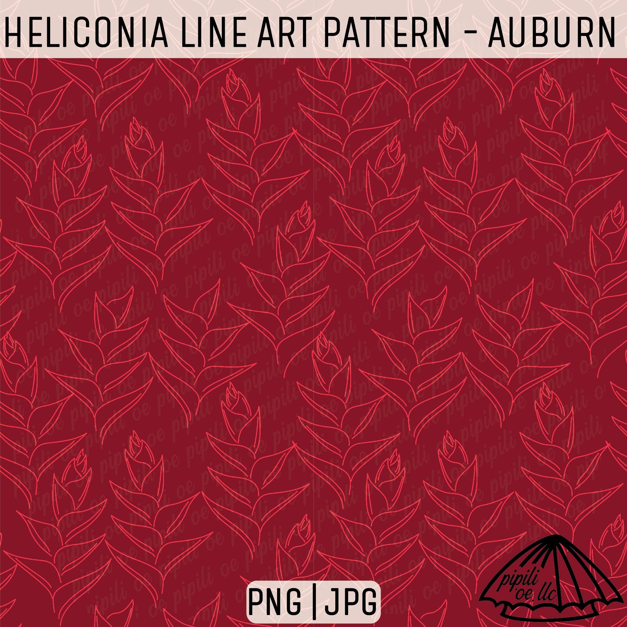 Heliconia Line Art Pattern - Auburn - Line Art Pattern PNG - Tropical ...