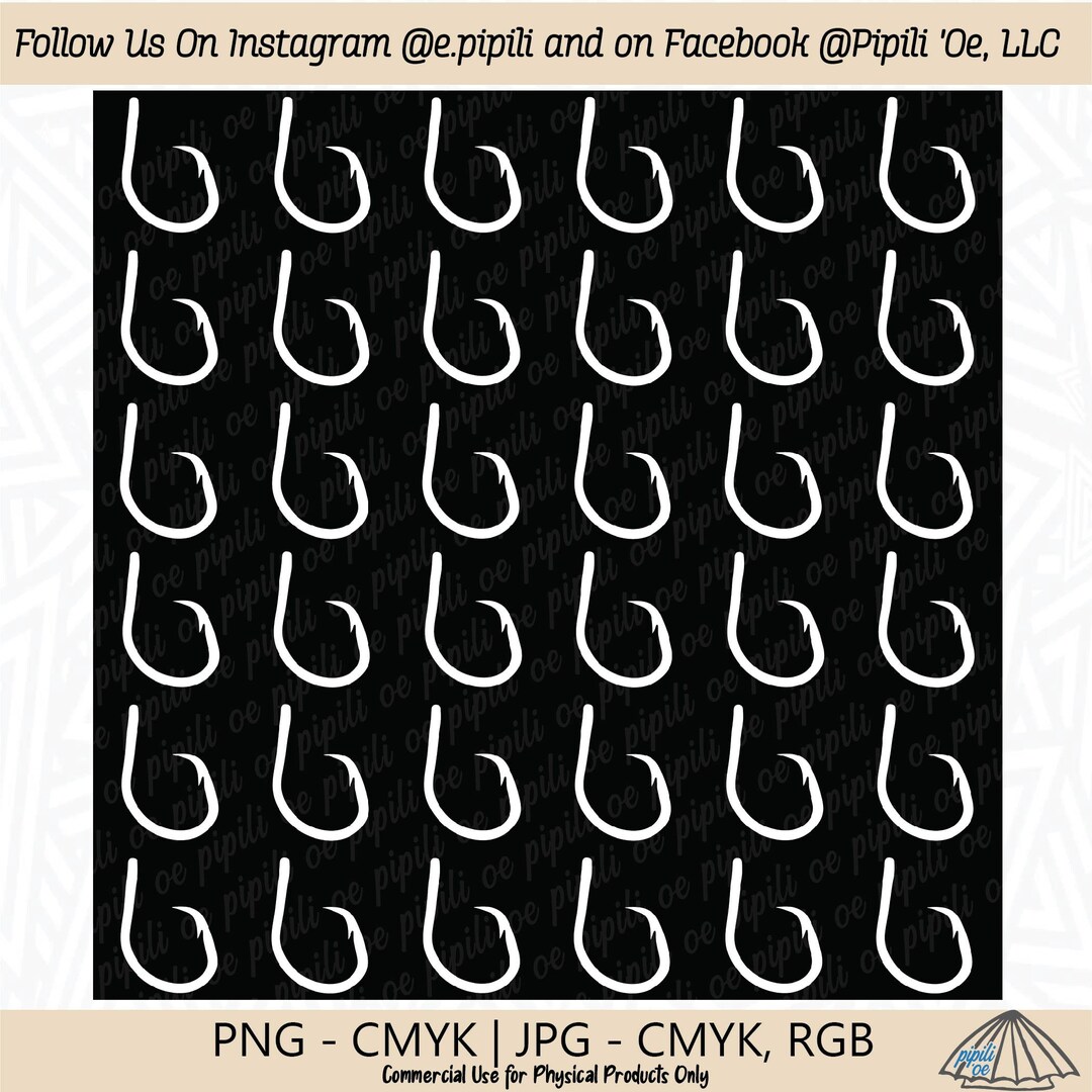 Ulua Fishhook Pattern - Black - Fishing Seamless Pattern - Fish Hook ...
