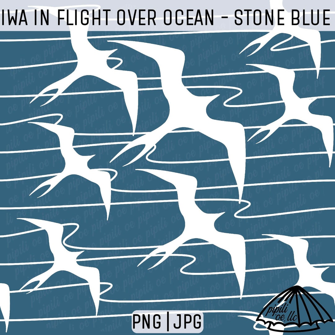 Iwa in Flight Over the Ocean Pattern - Stone Blue - Iwa Bird Seamless ...