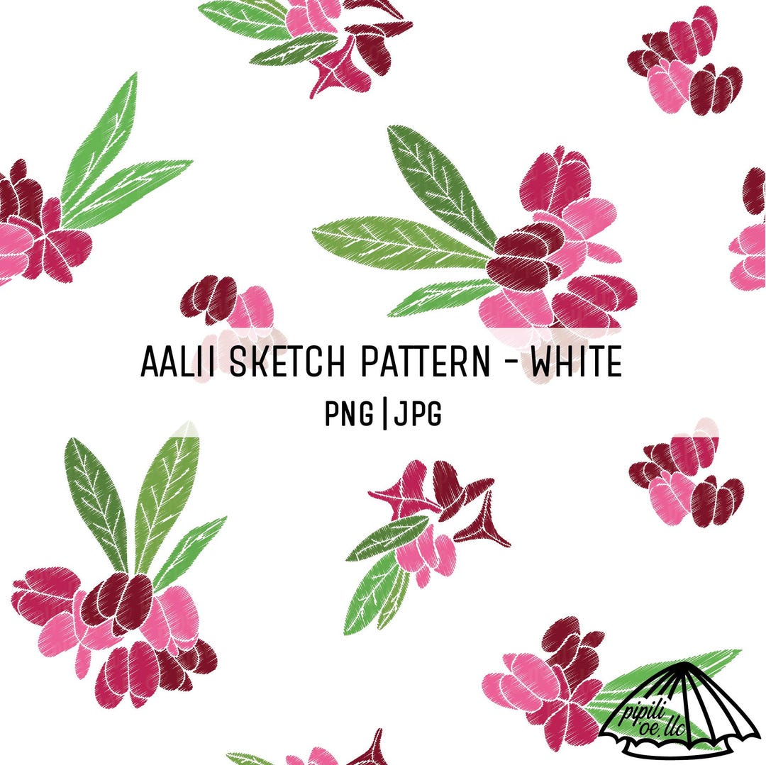 Aalii Sketch Pattern - White - Hawaiian Floral Seamless Repeat - Custom ...