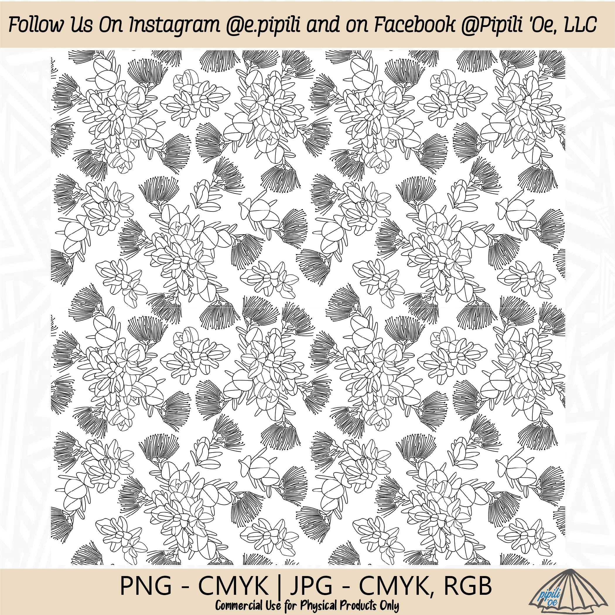 Ohia Lehua Pattern - White - Hawaii Flower Seamless Repeating - Digital ...