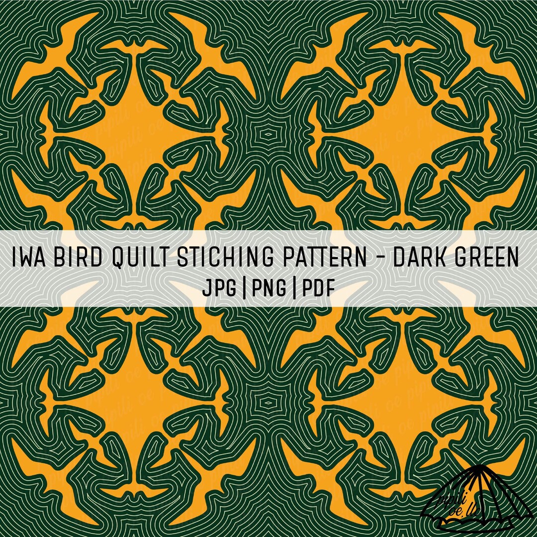 Iwa Bird Quilt Stitching Pattern - Dark Green - Iwa Bird Hawaiian Quilt ...