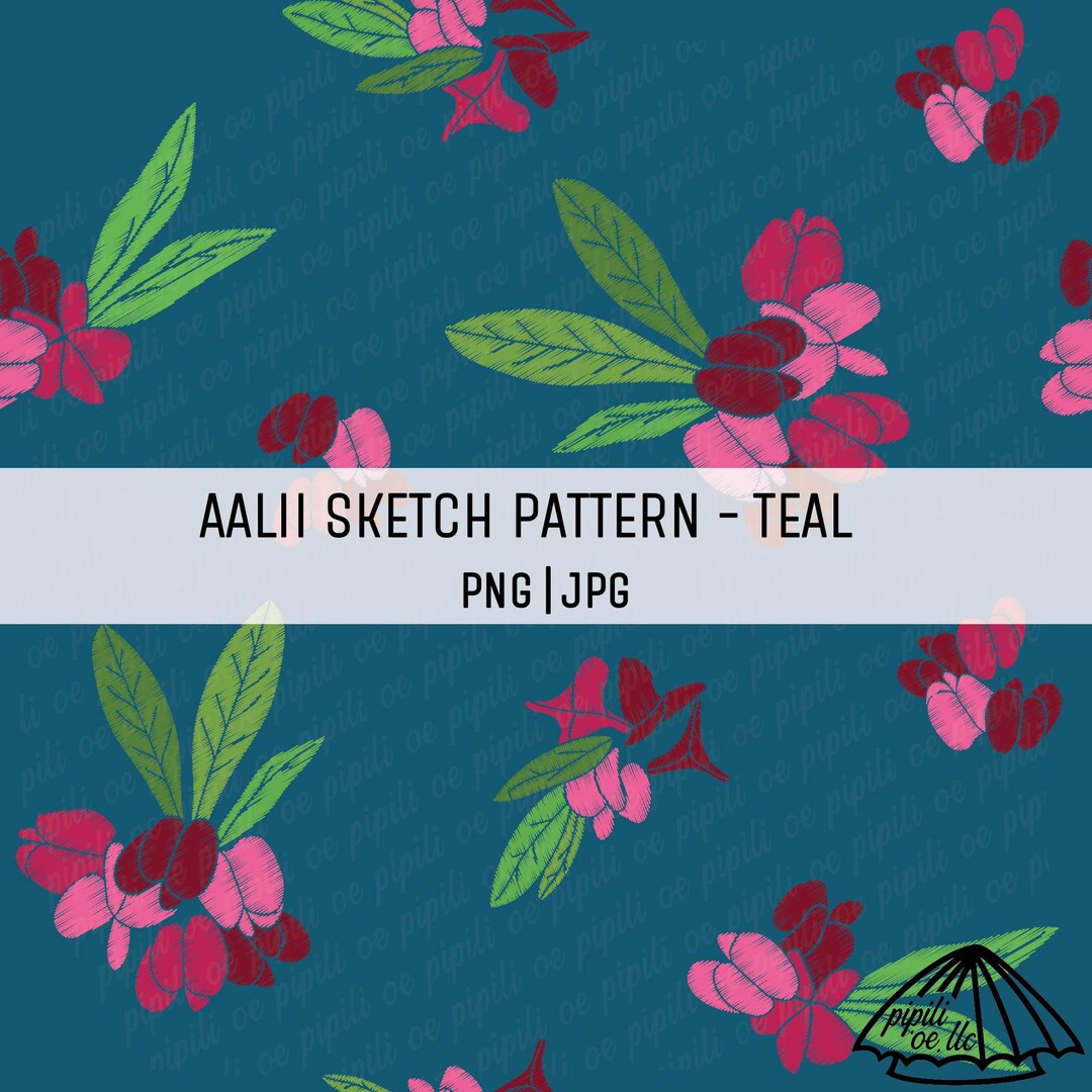 Aalii Sketch Pattern Teal Hawaiian Floral Seamless Repeat Custom Fabric ...