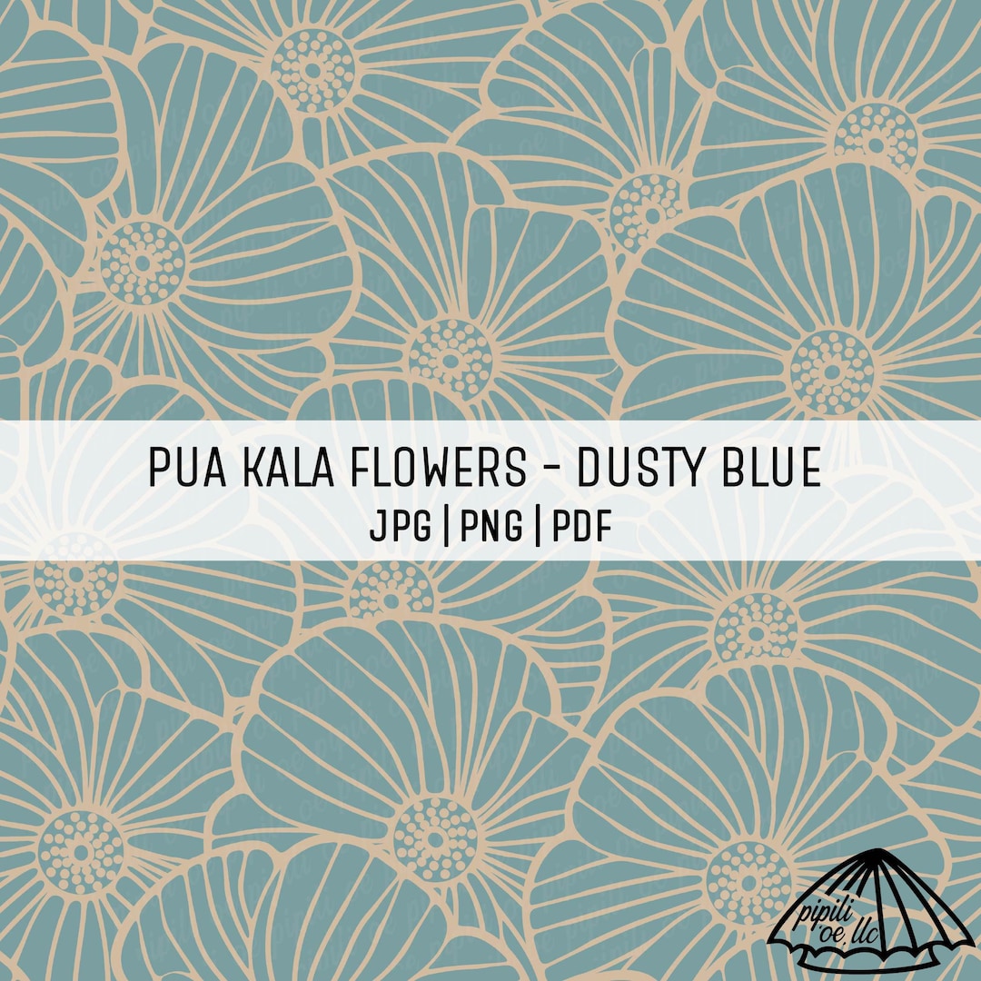 Pua Kala Flowers Pattern -dusty Blue Background - Hawaii Seamless ...