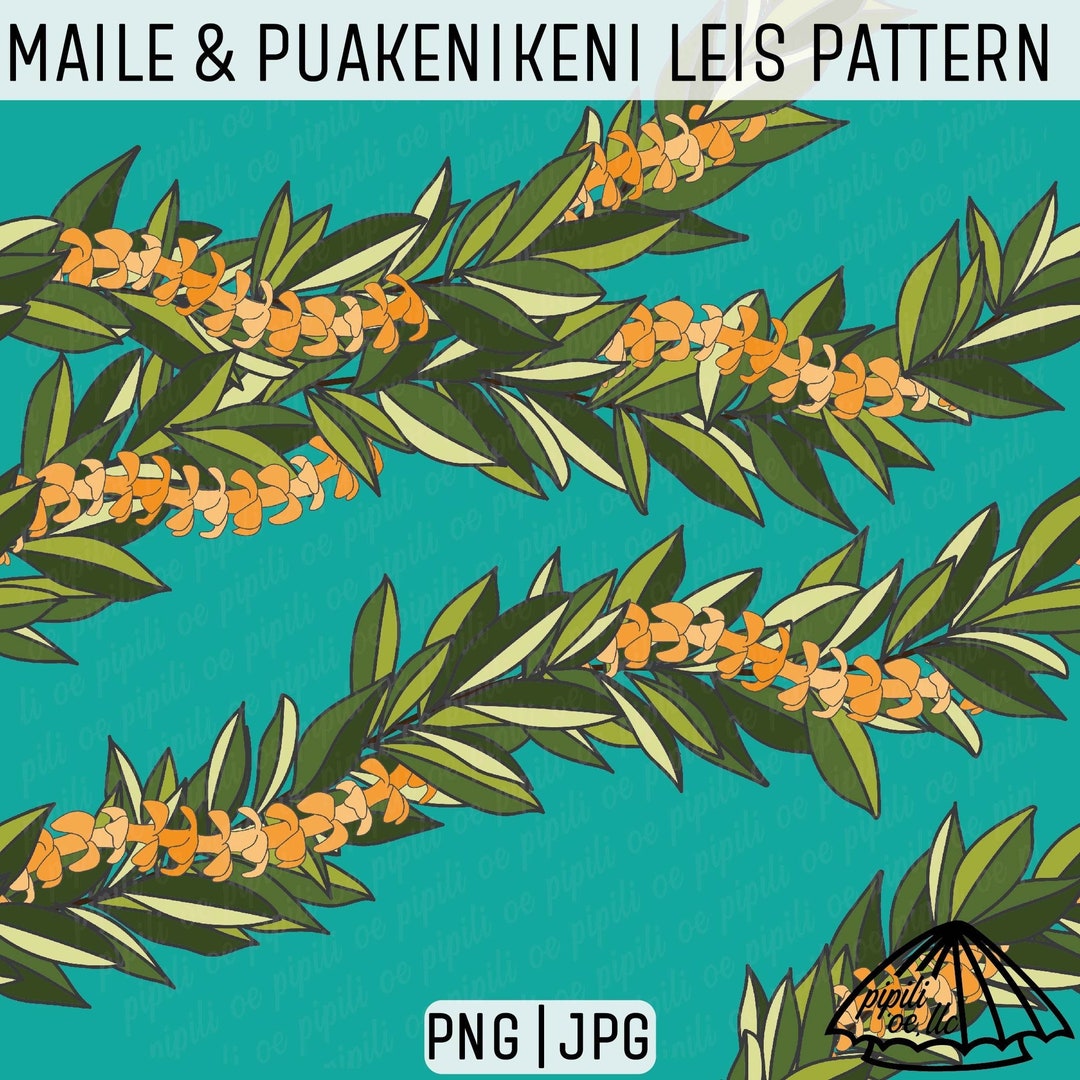 Maile and Puakenikeni Leis Pattern - Teal - Hawaii Seamless Pattern ...