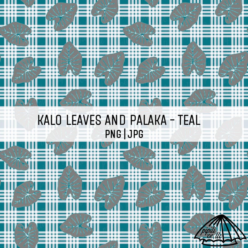 Kalo Leaves and Palaka Pattern - Teal - Hawaiian Design for Sublimation ...