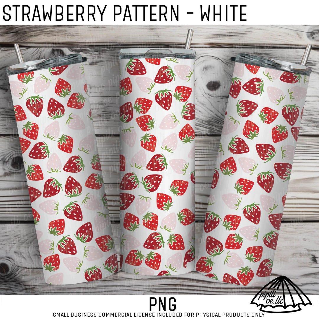 Strawberry Sublimation Pattern PNG - White - Strawberry Design for ...