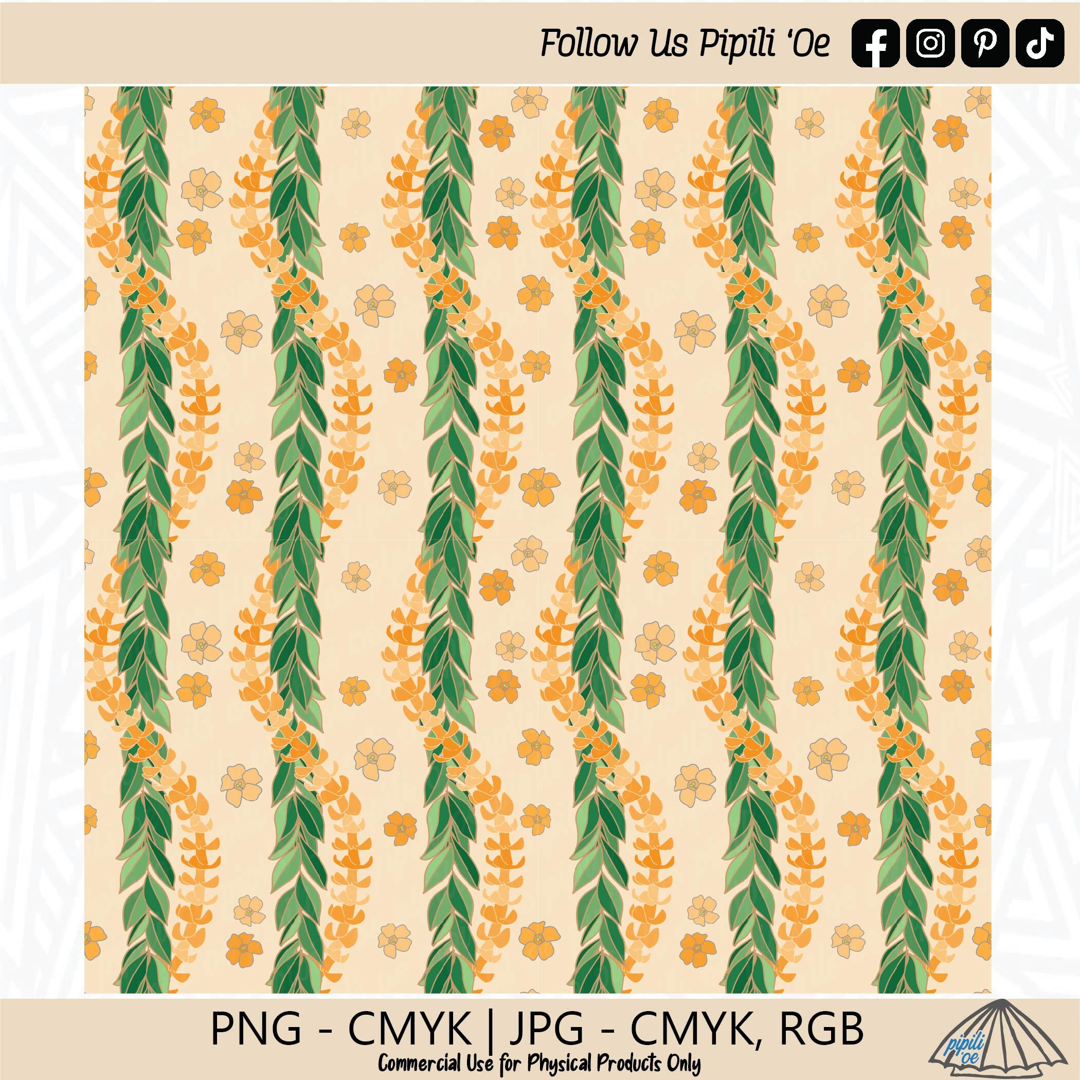 Maile and Puakenikeni Lei Pattern - Sand - Maile Lei Seamless Repeating ...