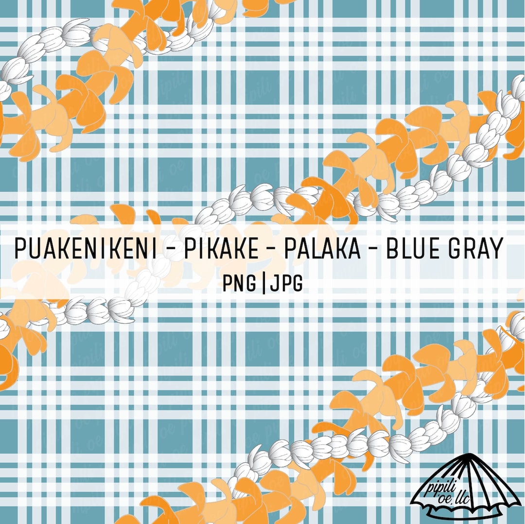 Puakenikeni and Pikake Lei on Palaka - Blue Gray - Hawaii Seamless ...