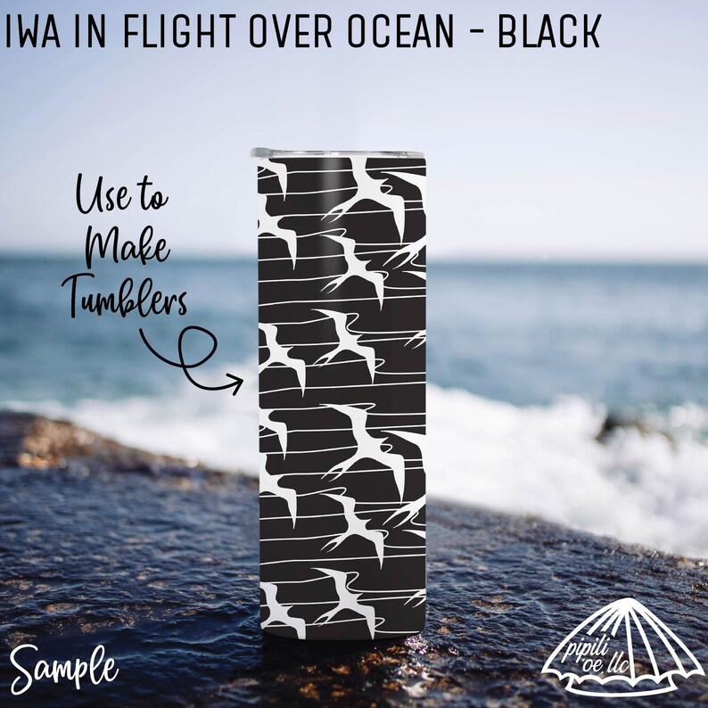 Iwa in Flight Over the Ocean Pattern - Black - Iwa Bird Seamless ...