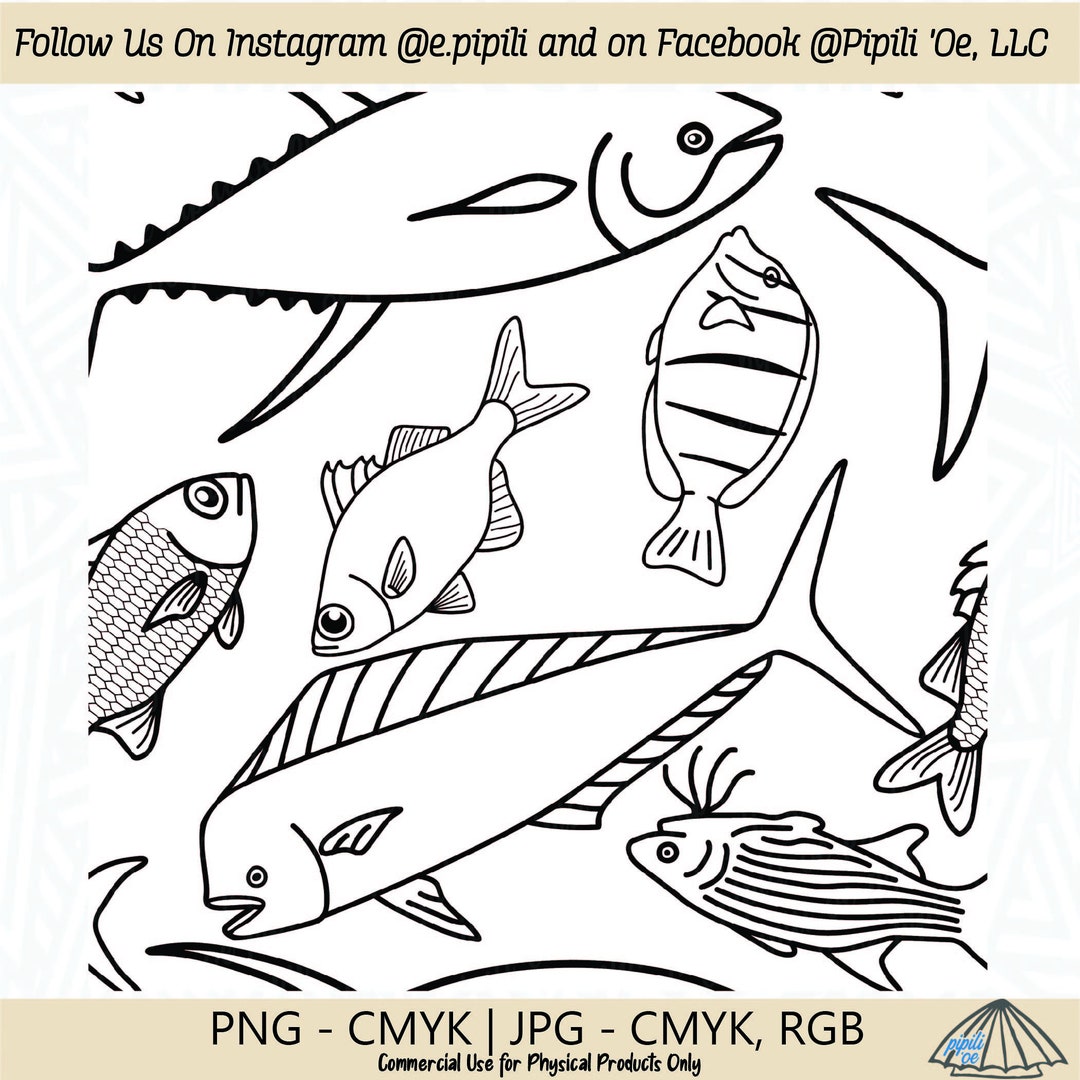 Hawaii Fish Pattern - White - Ahi Seamless Pattern - Ocean Fish ...