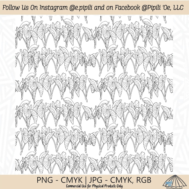 Kalo Lo'i Pattern PNG - White - Kalo Plant Repeating Pattern - Taro ...