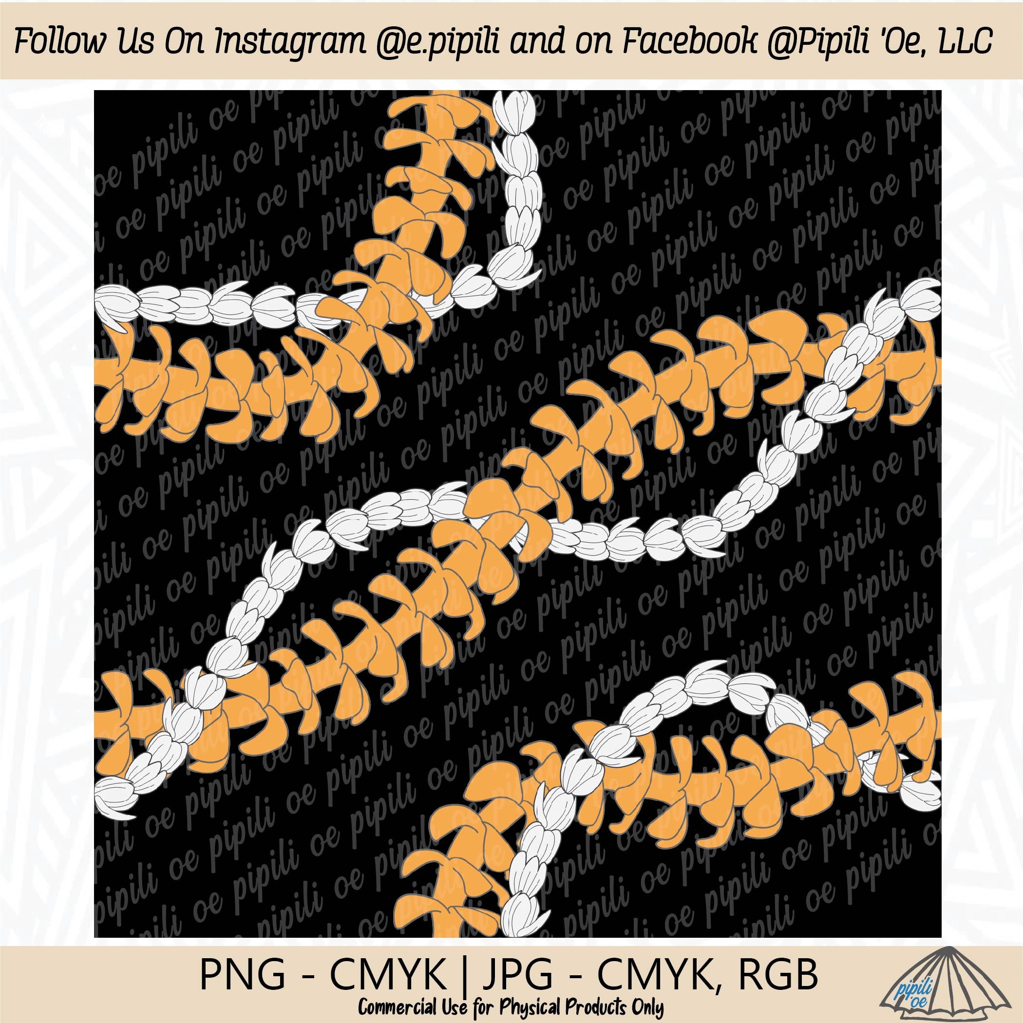 Puakenikeni and Pikake Lei Pattern - Black - Puakenikeni Lei Seamless ...