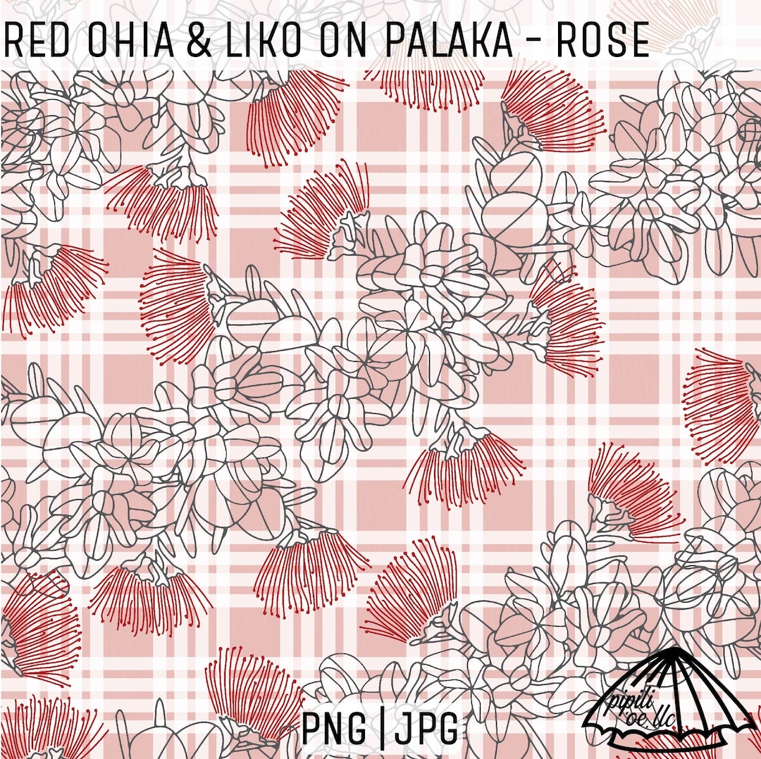 Red Ohia and Liko on Palaka - Steel - Ohia Lehua Seamless Pattern ...