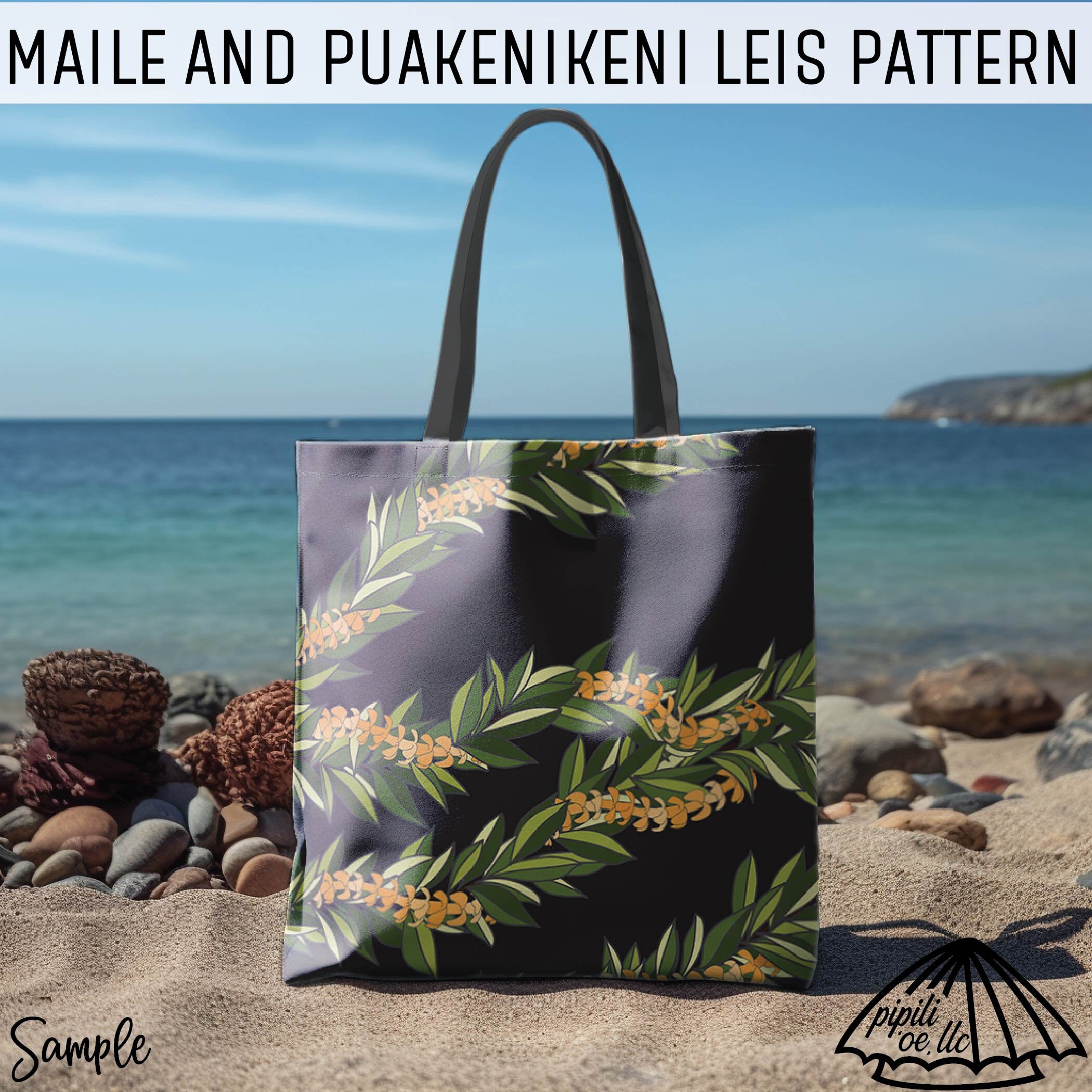 Maile and Puakenikeni Leis Pattern - Black - Hawaii Seamless Pattern ...