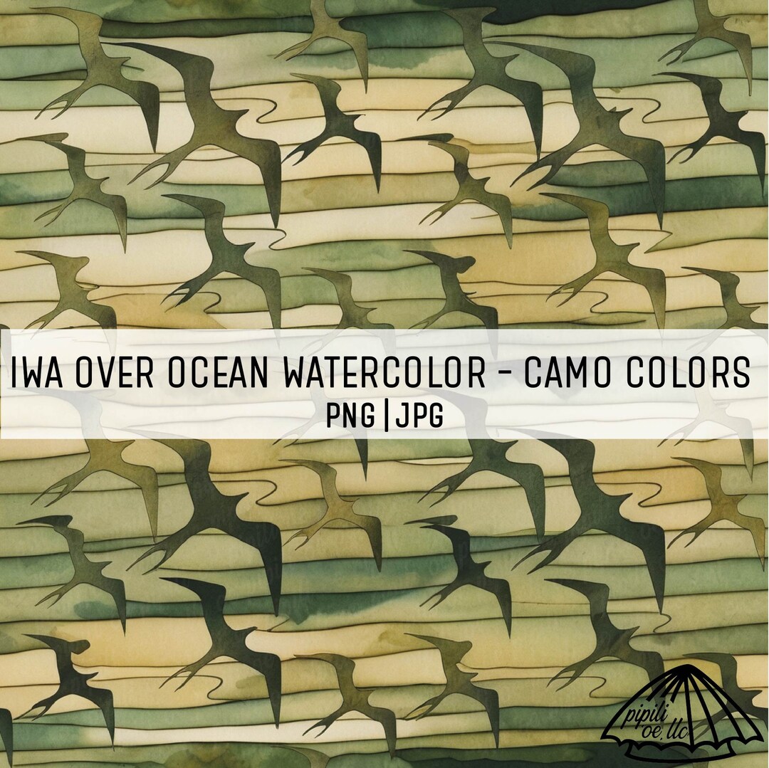 Iwa Over Ocean Watercolor - Camo Colors - Iwa Bird Seamless Repeating ...