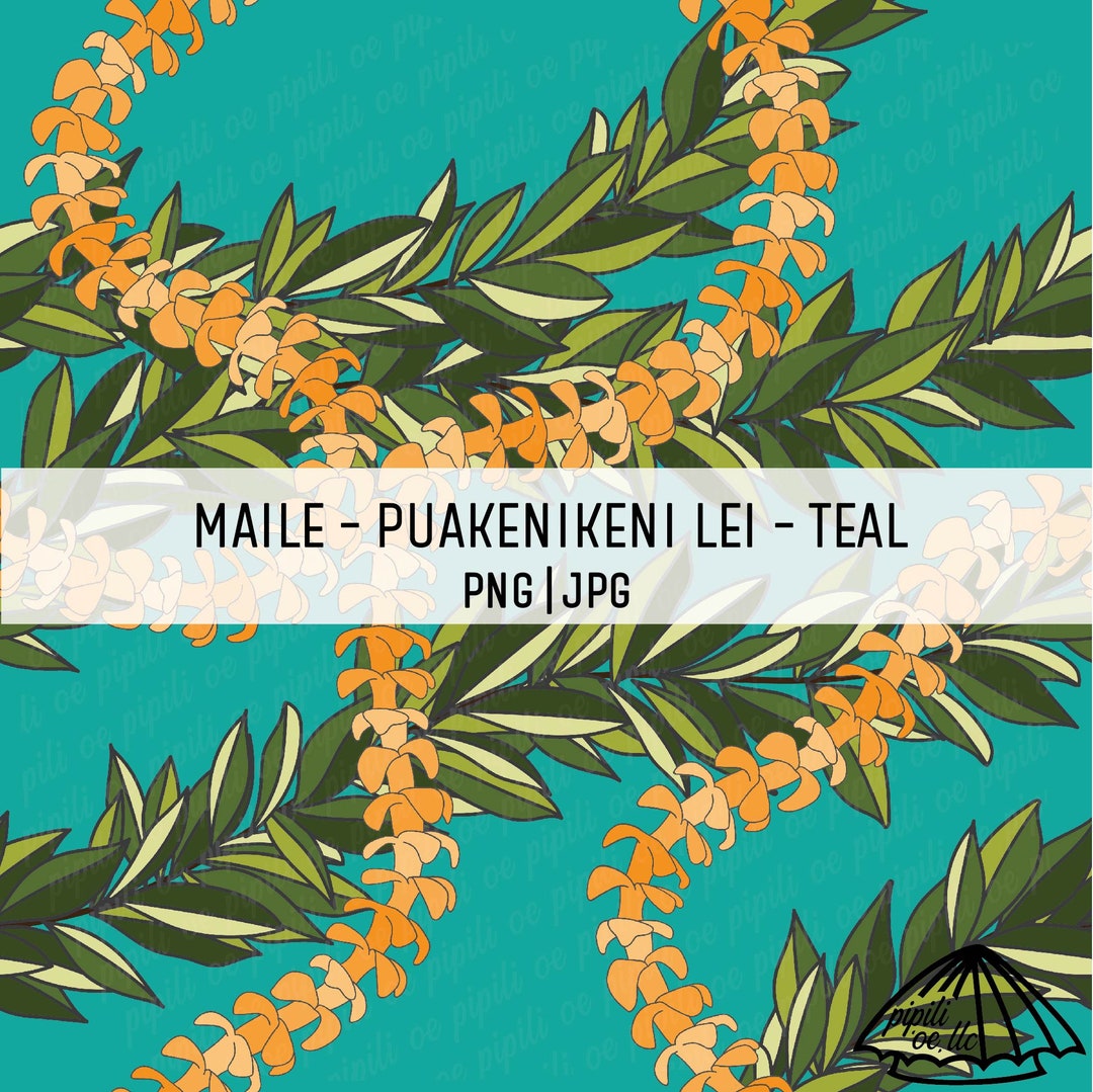 Maile and Puakenikeni Leis Pattern - Teal - Hawaii Seamless Pattern ...
