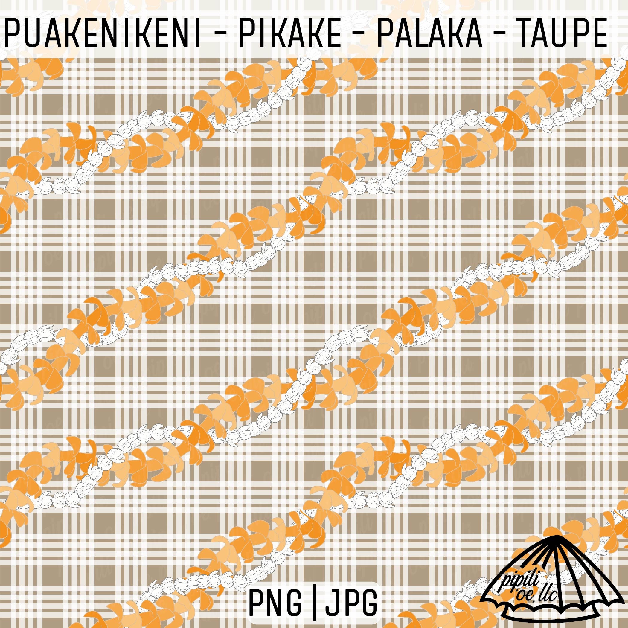 Puakenikeni and Pikake Lei on Palaka Taupe Hawaii Seamless Pattern ...