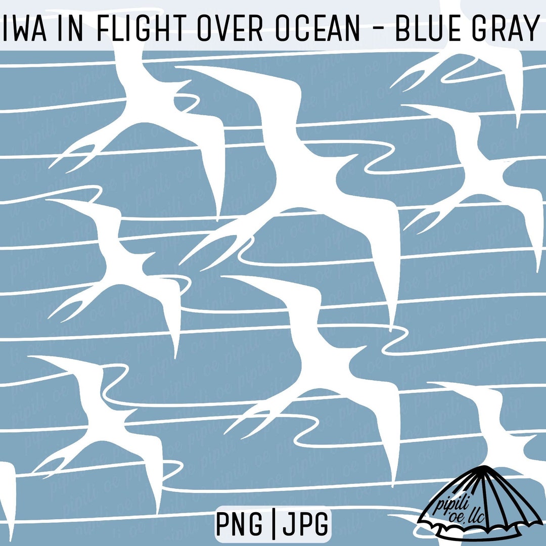 Iwa in Flight Over the Ocean Pattern - Blue Gray - Iwa Bird Seamless ...
