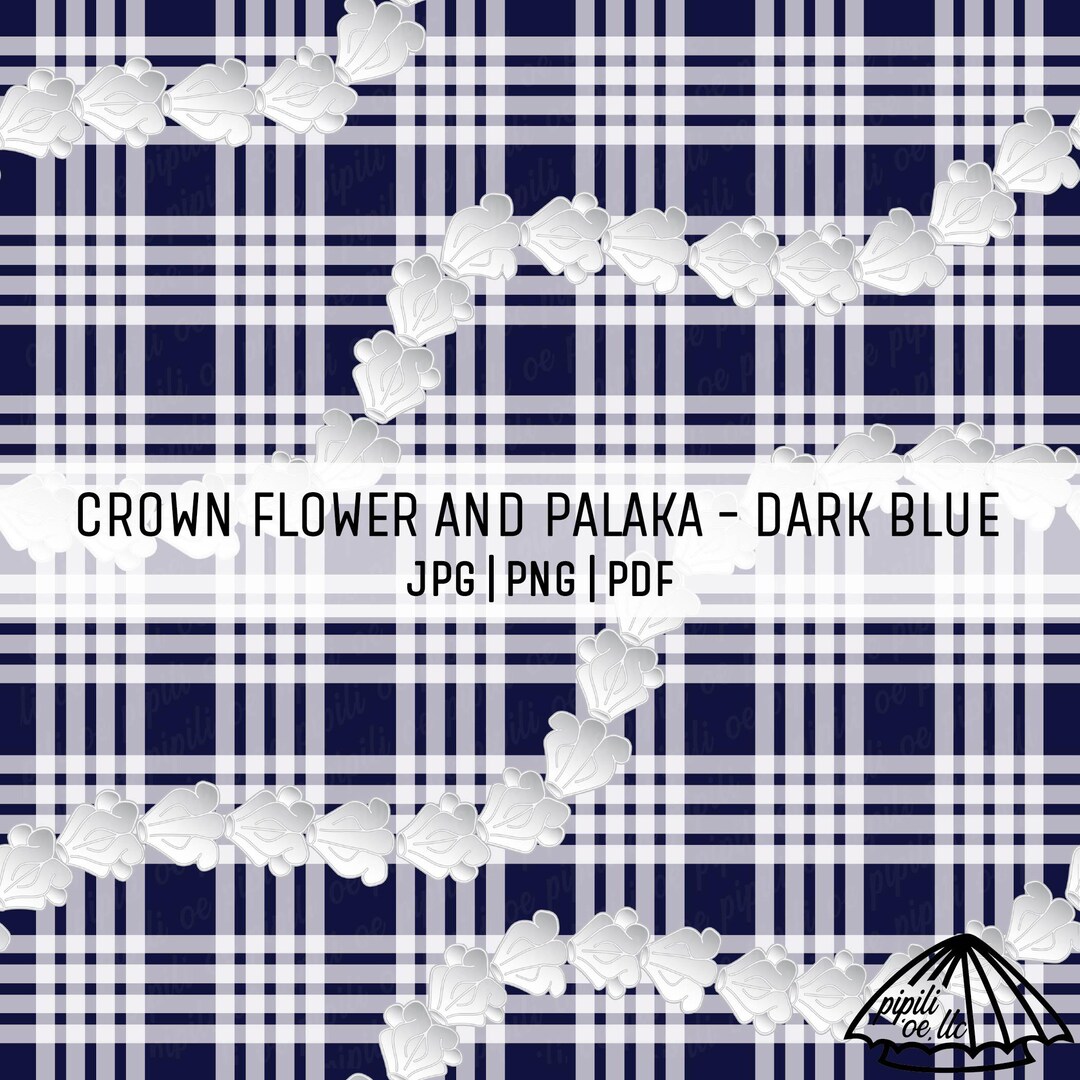 Crown Flower and Palaka Pattern - Dark Blue - Hawaiian Lei Design for ...