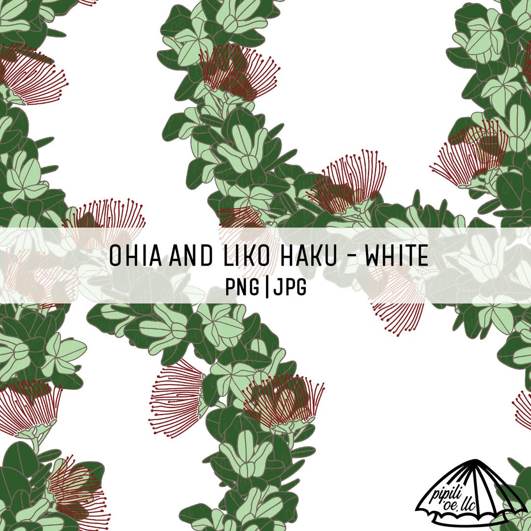 Ohia and Liko Haku Pattern - White - Hawaiian Flower Lei Pattern ...