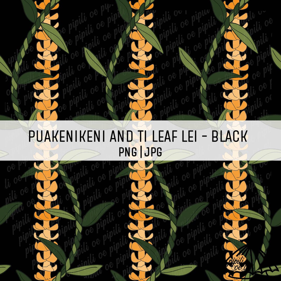 Puakenikeni Lei and Ti Leaf Lei Pattern - Black - Lei Lāʻī Seamless ...