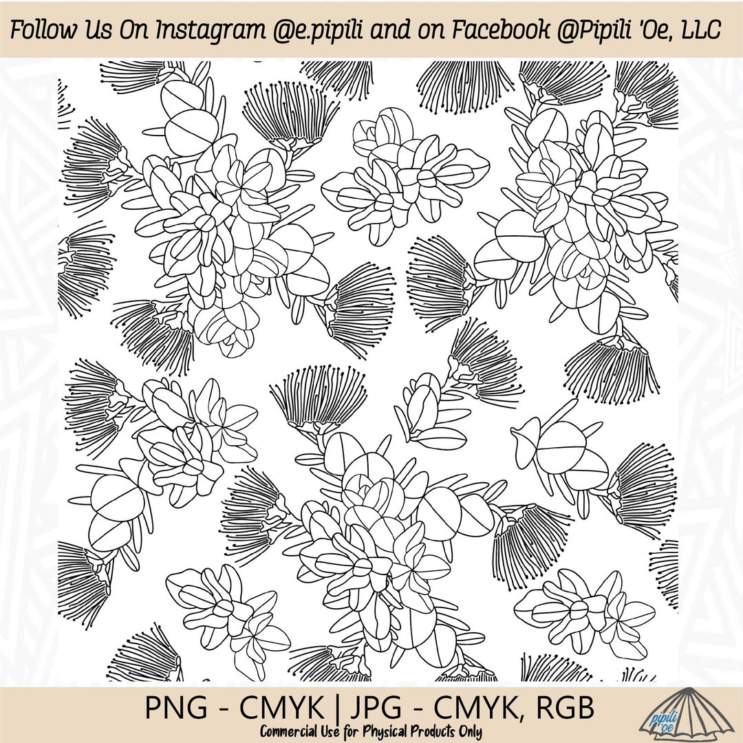 Ohia Lehua Pattern - White - Hawaii Flower Seamless Repeating - Digital ...