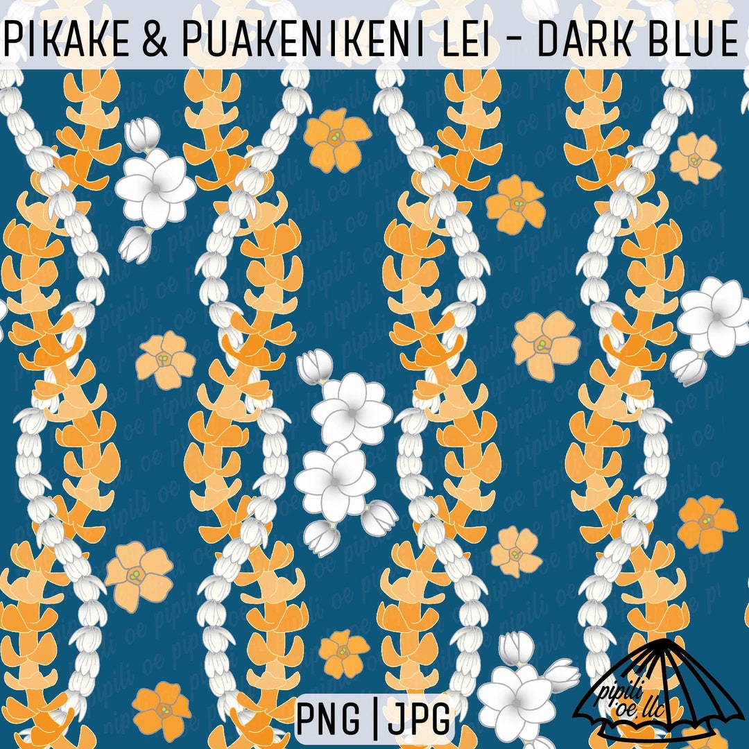 Pikake and Puakenikeni Lei Pattern - Dark Blue - Pikake Lei Seamless ...