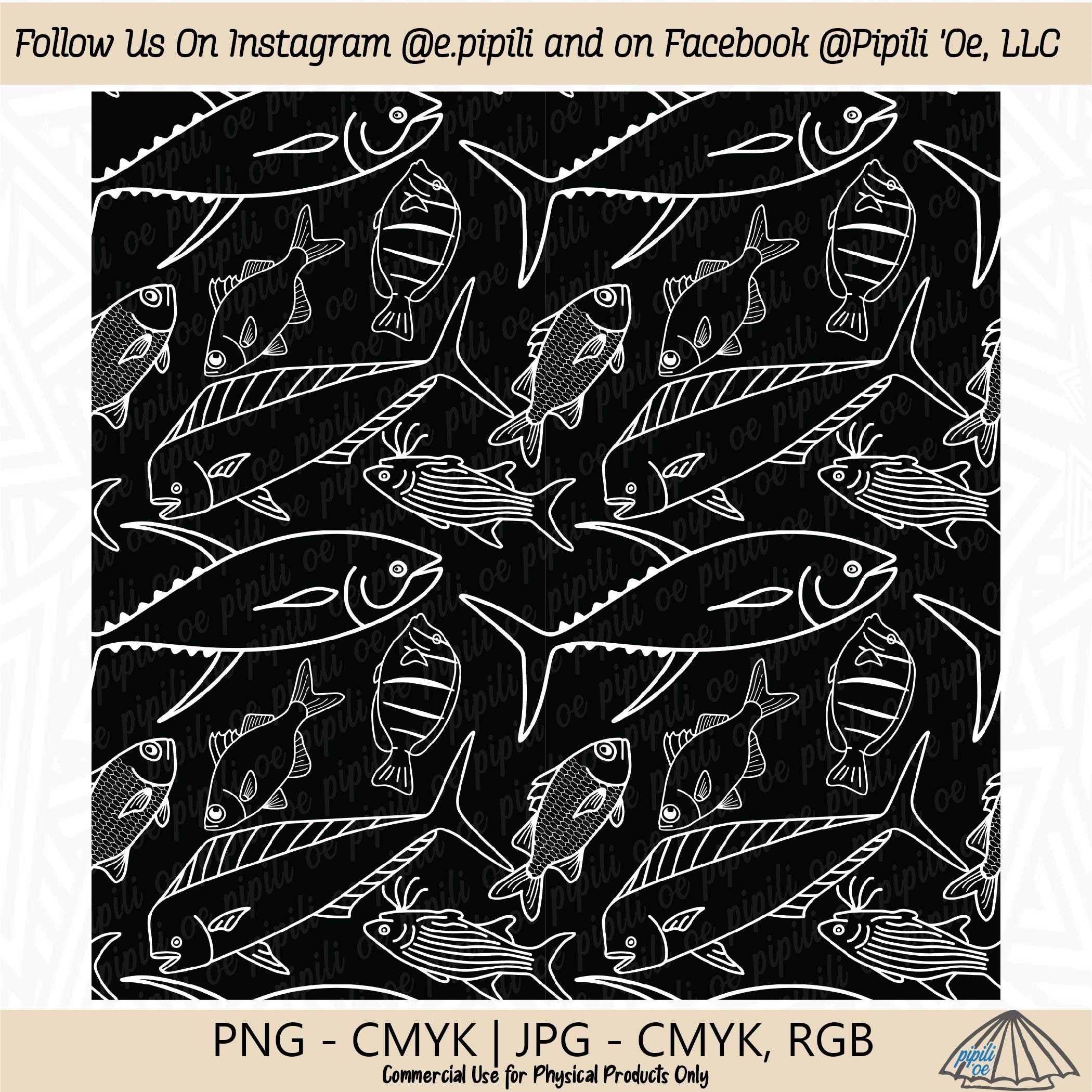 Hawaii Fish Pattern Black Ahi Seamless Pattern Ocean Fish Repeating ...