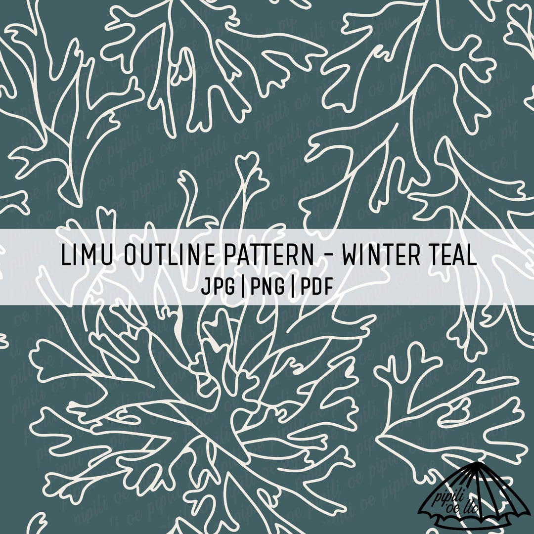 Limu Outline Pattern With Winter Teal Background - Seaweed Art Print ...