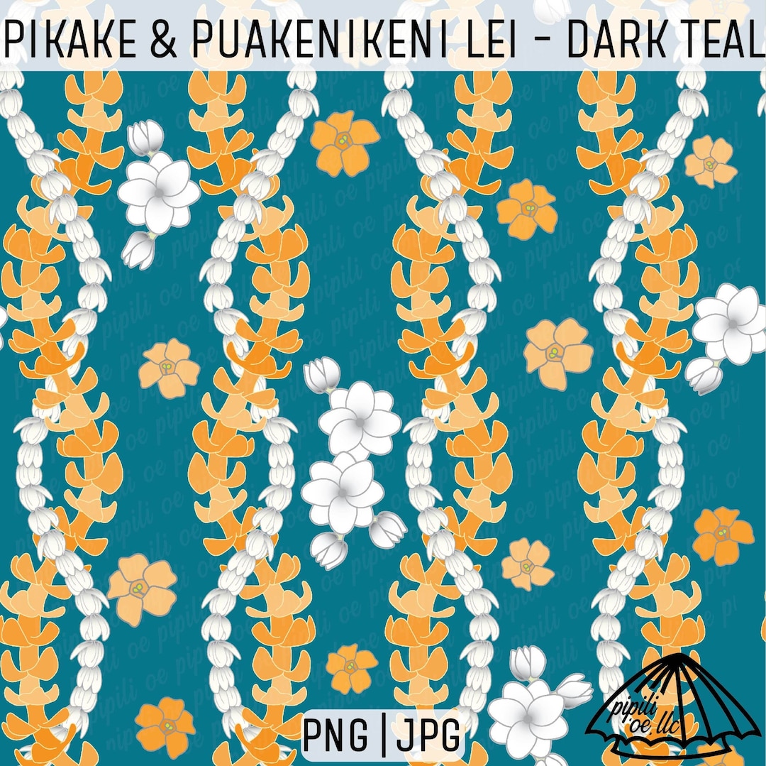 Pikake and Puakenikeni Lei Pattern - Dark Teal - Pikake Lei Seamless ...