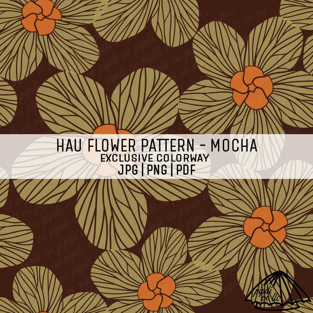 Hau Flowers Pattern - Mocha - Hau Seamless Pattern - Hawaii Pattern ...