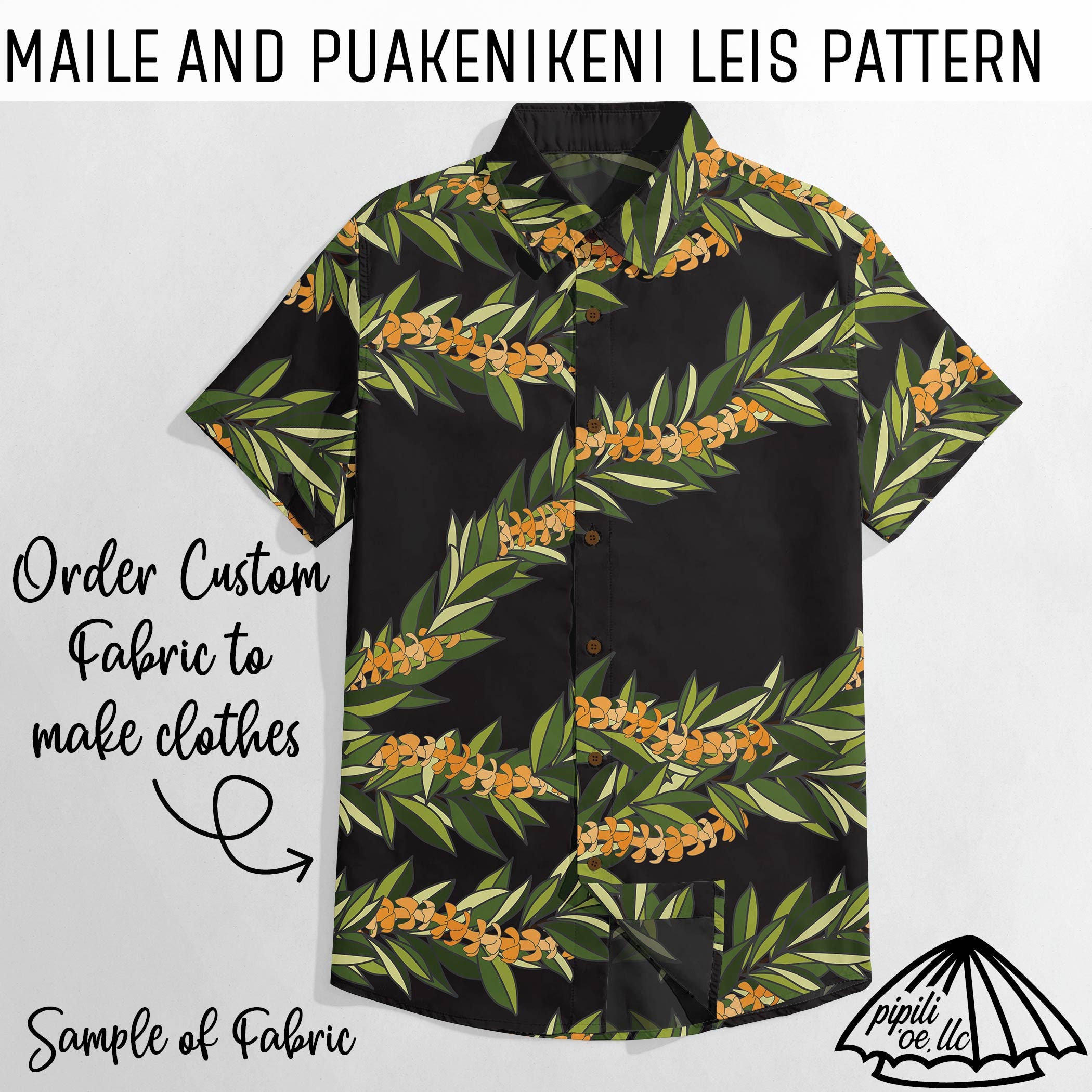 Maile and Puakenikeni Leis Pattern Black Hawaii Seamless Pattern Fabric ...