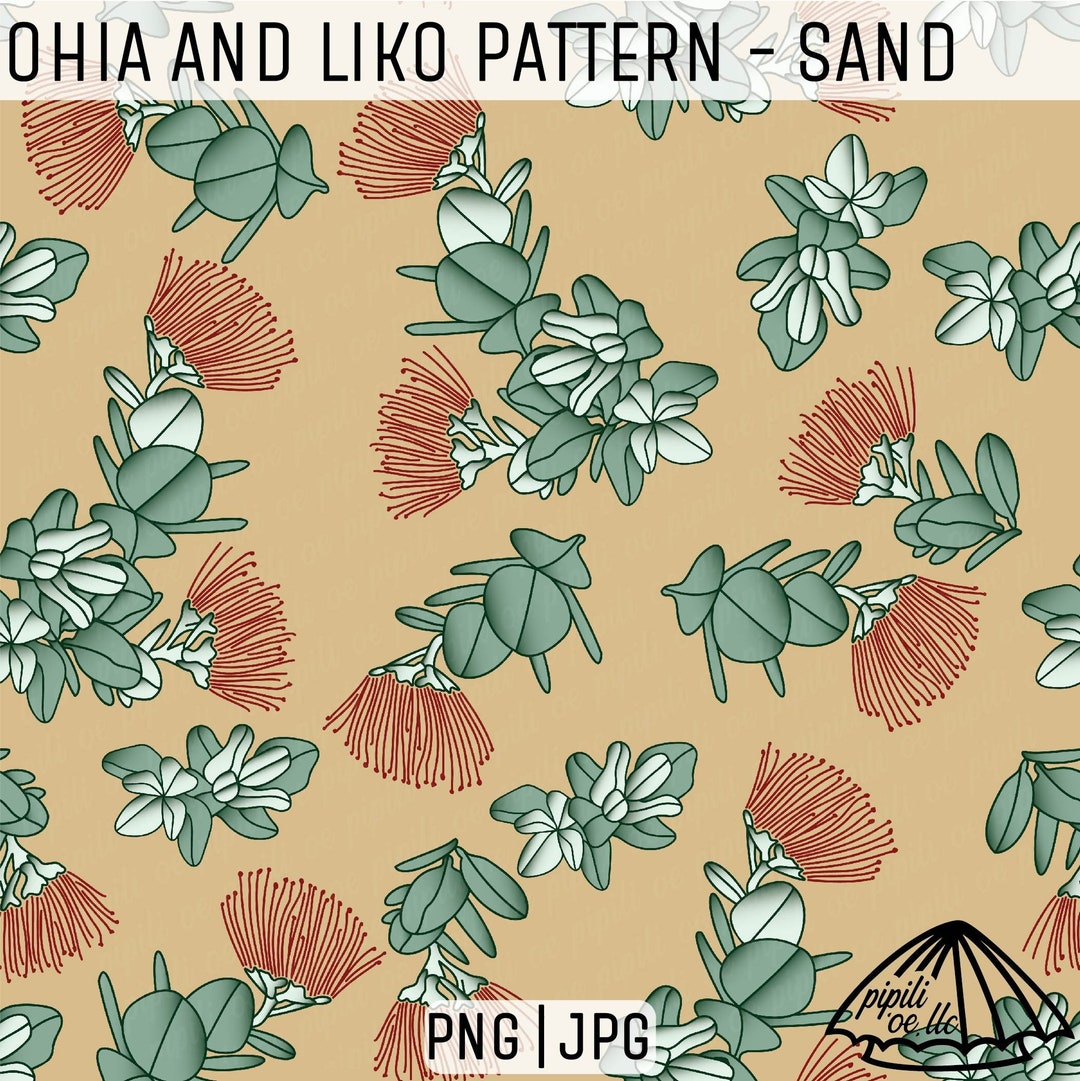 Ohia and Liko Pattern - Sand - Hawaiian Flower Pattern - Seamless ...
