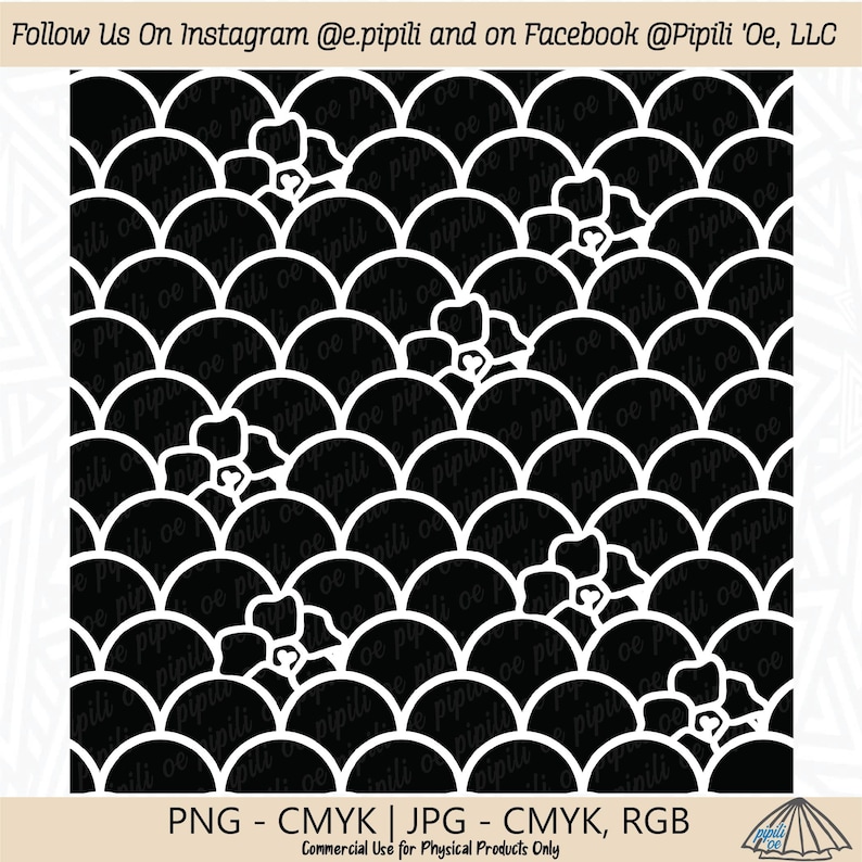 Puakenikeni Flower and Scales Seamless Repeating Pattern Black ...