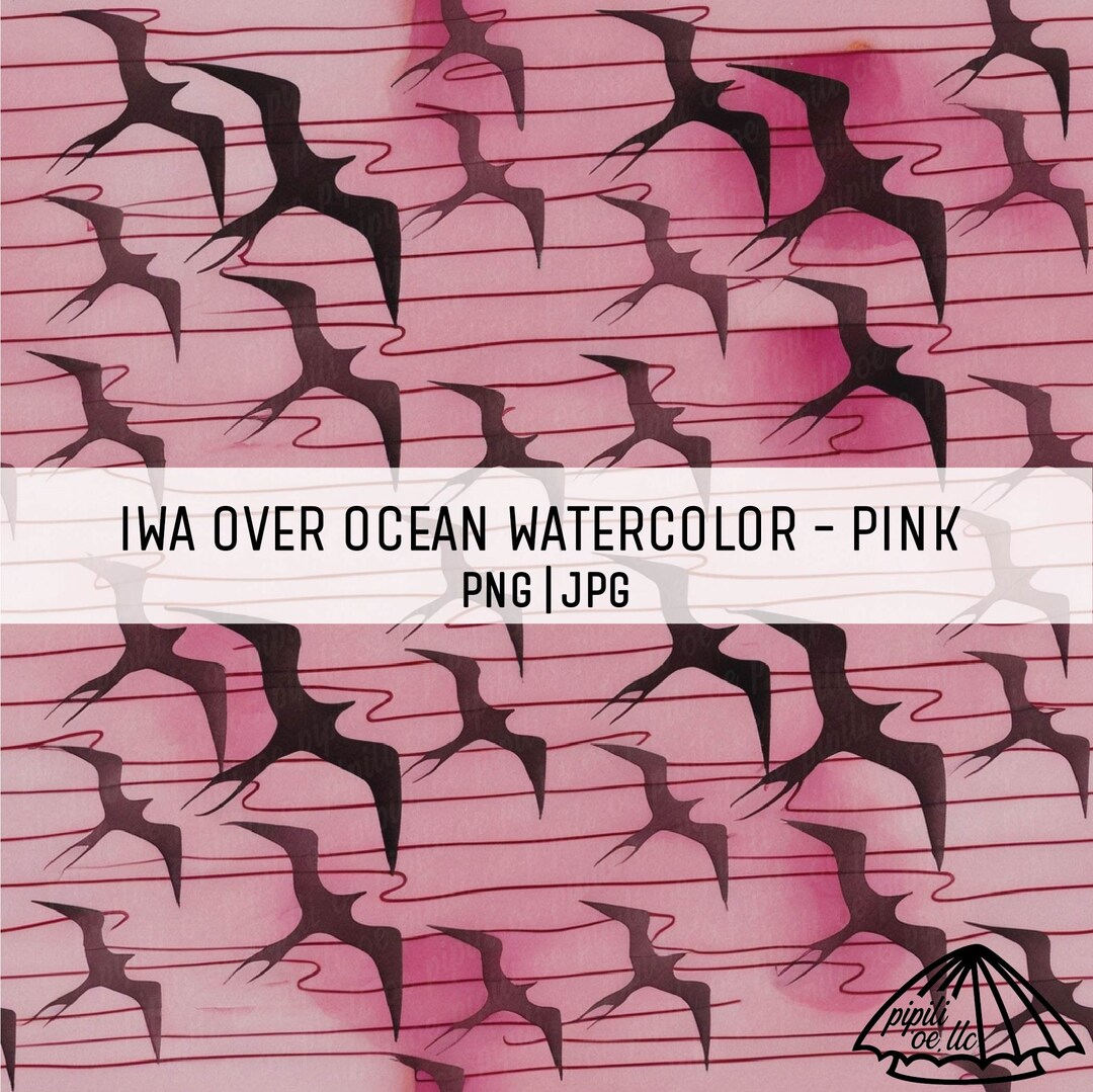 Iwa Over Ocean Watercolor Pink Iwa Bird Seamless Repeating Pattern ...
