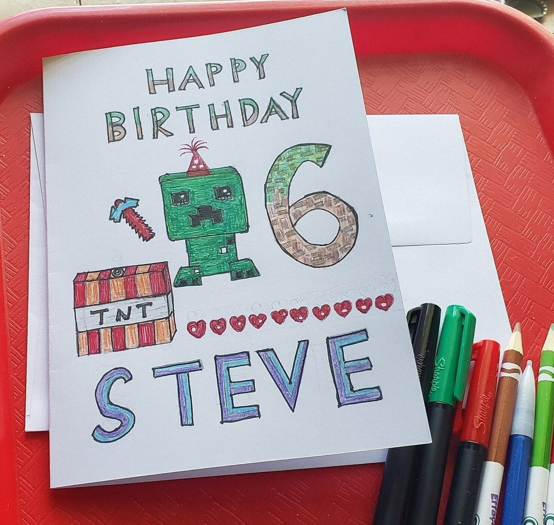 Personalised Birthday Card Hand Drawn Minecraft Greeting Card Boy Girl ...