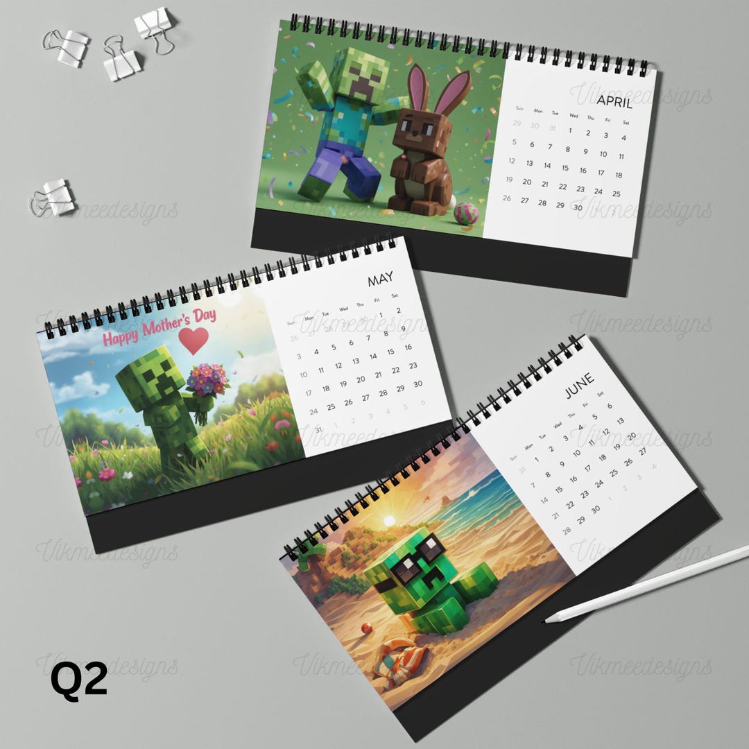 2026 Desktop Calendar Mine Gaming Craft Creeper Monthly Grid Gamer Gift ...