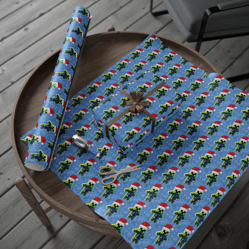 Mine Gaming Craft Christmas Creeper Wrapping Paper Kids Fun Wrapping ...