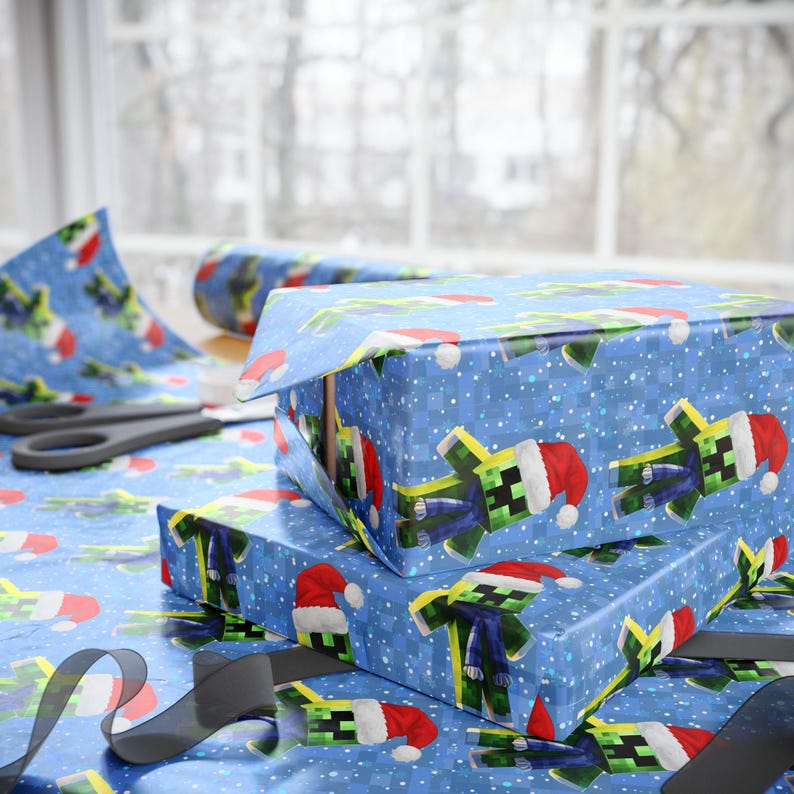 Mine Gaming Craft Christmas Creeper Wrapping Paper Kids Fun Wrapping ...