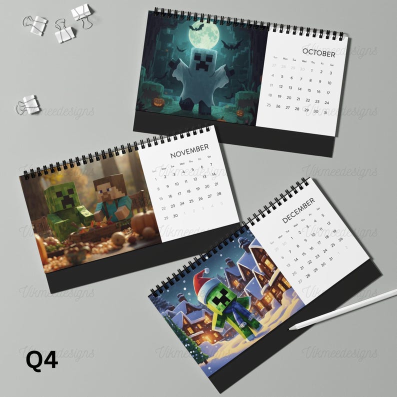 2026 Desktop Calendar Mine Gaming Craft Creeper Monthly Grid Kids ...