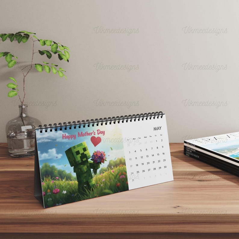 2026 Desktop Calendar Mine Gaming Craft Creeper Monthly Grid Gamer Gift ...
