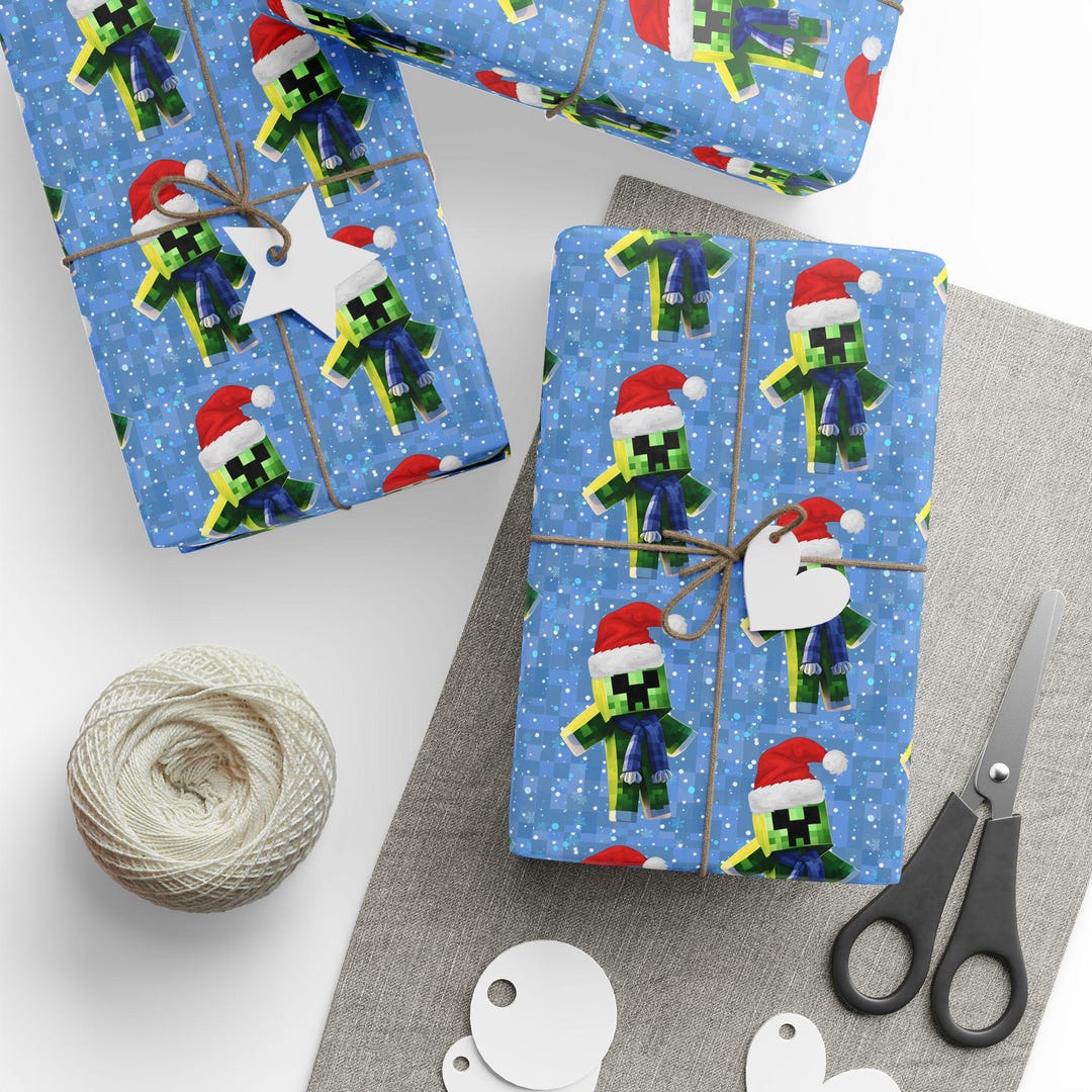 Mine Gaming Craft Christmas Creeper Wrapping Paper Kids Fun Wrapping ...