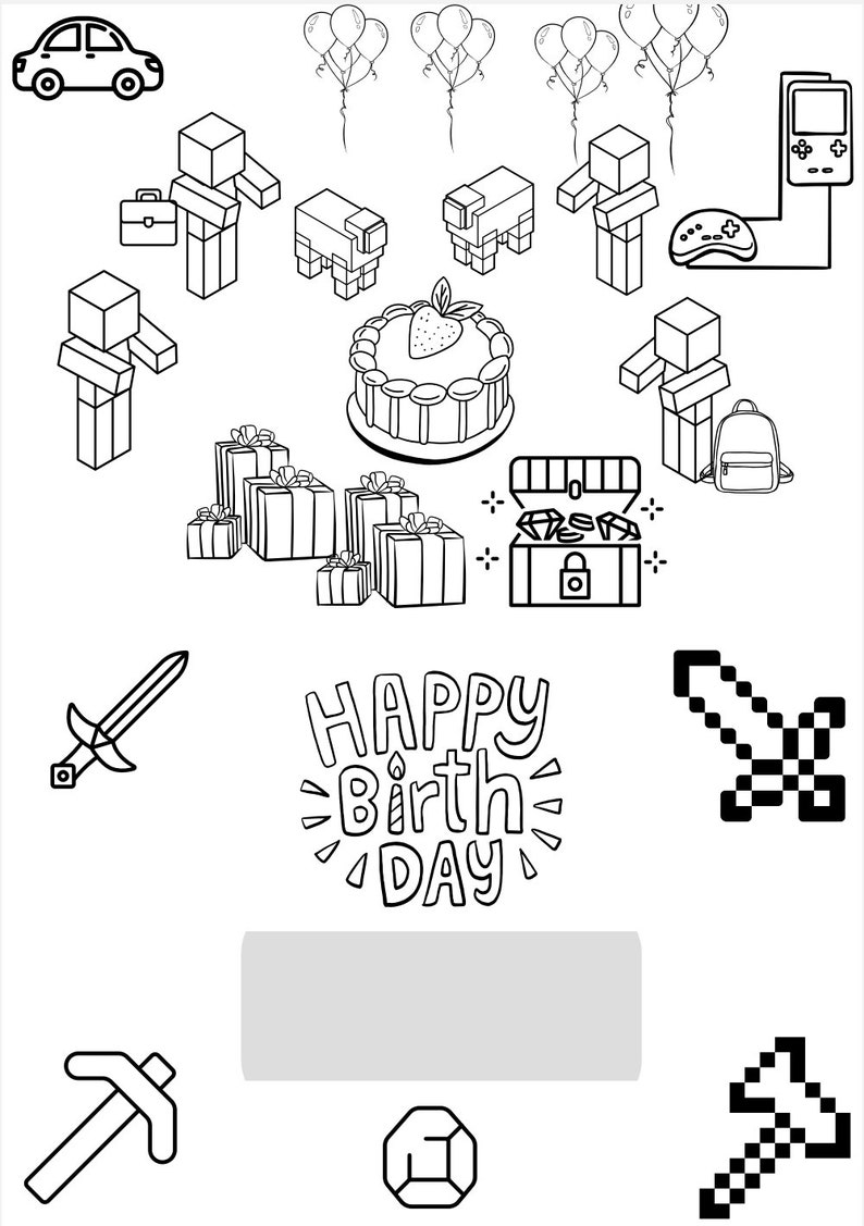Minecraft Coloring Card Printable Birthday Coloring Card Print and Fold ...