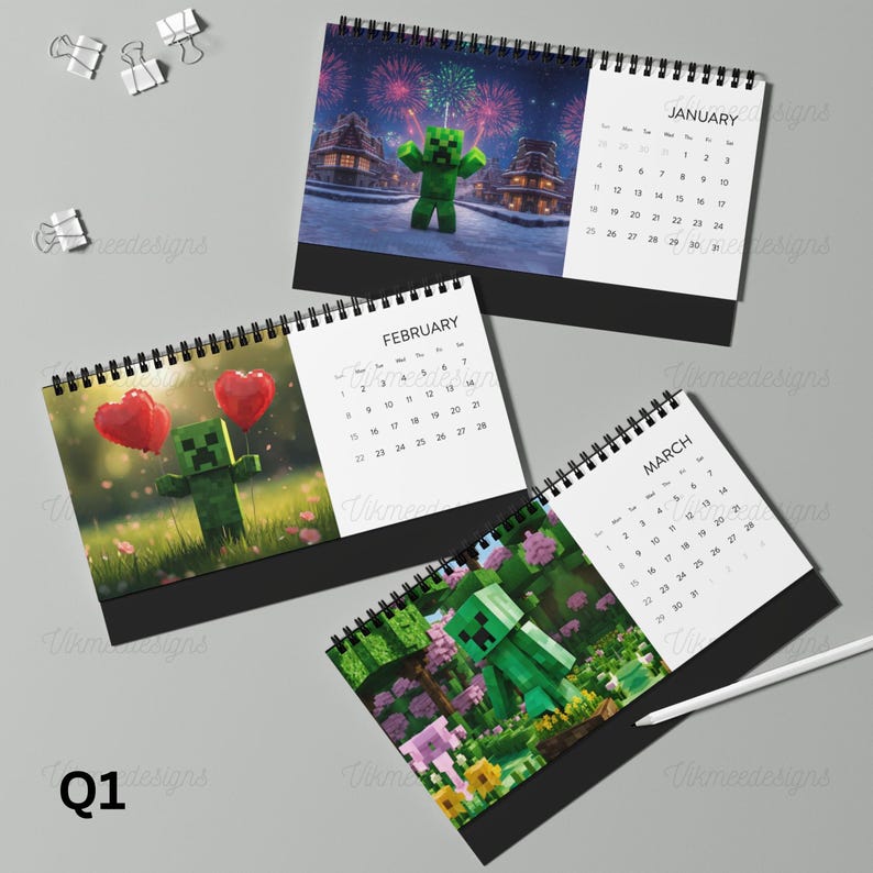 2026 Desktop Calendar Mine Gaming Craft Creeper Monthly Grid Kids ...