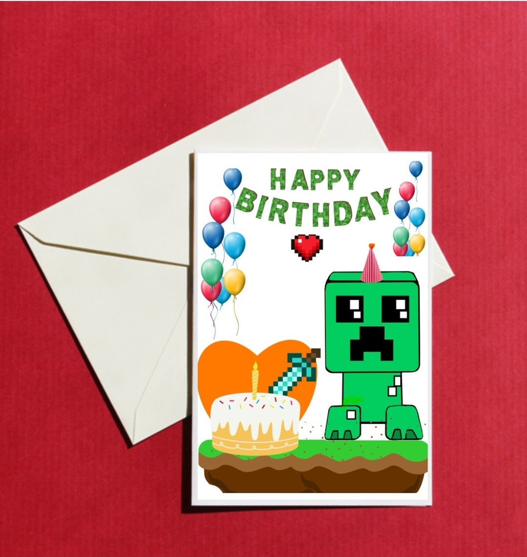 Mine Birthday Card Printed 7x5 Cute Creeper Happy Birthday Card Gamer ...